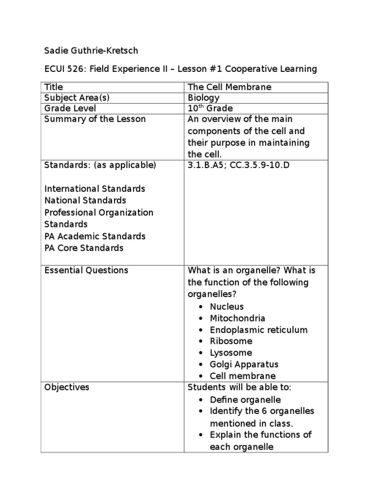 Cell Organelles and Their Functions Lesson | PDF | Lysosome | Organelle