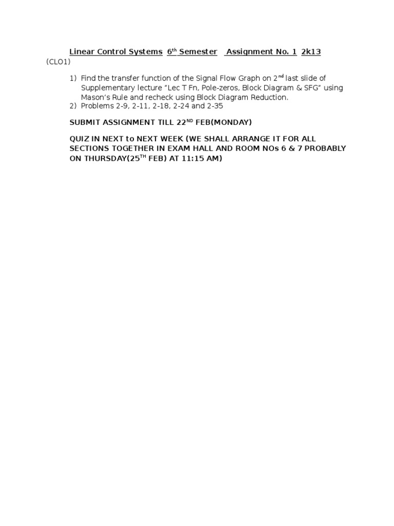 Linear Control Systems 6 Semester Assignment No. 1 2k13 | PDF | Science ...