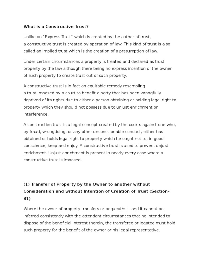 Constructive Trusts | Trust Law | Mortgage Law