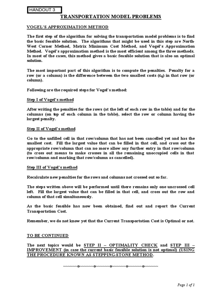 A Detailed Explanation of Vogel's Approximation Method for Finding the Basic Feasible Solution ...