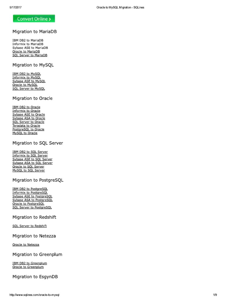 Oracle To Mysql Migration Sqlines Pdf