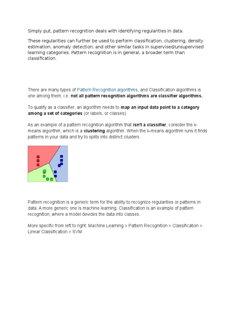 Pattern Recognition Algorithms: Among A Set of Categories (Or Labels ...