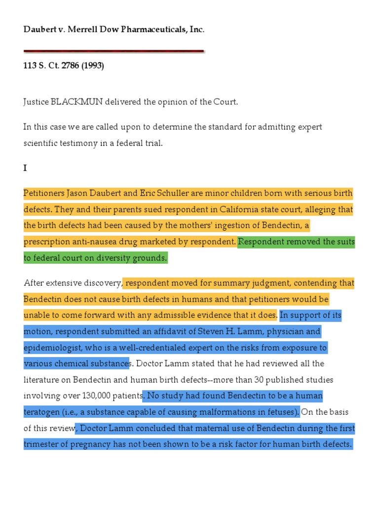 8 Daubert v. Merrell Dow Pharmaceuticals | PDF | Evidence (Law ...