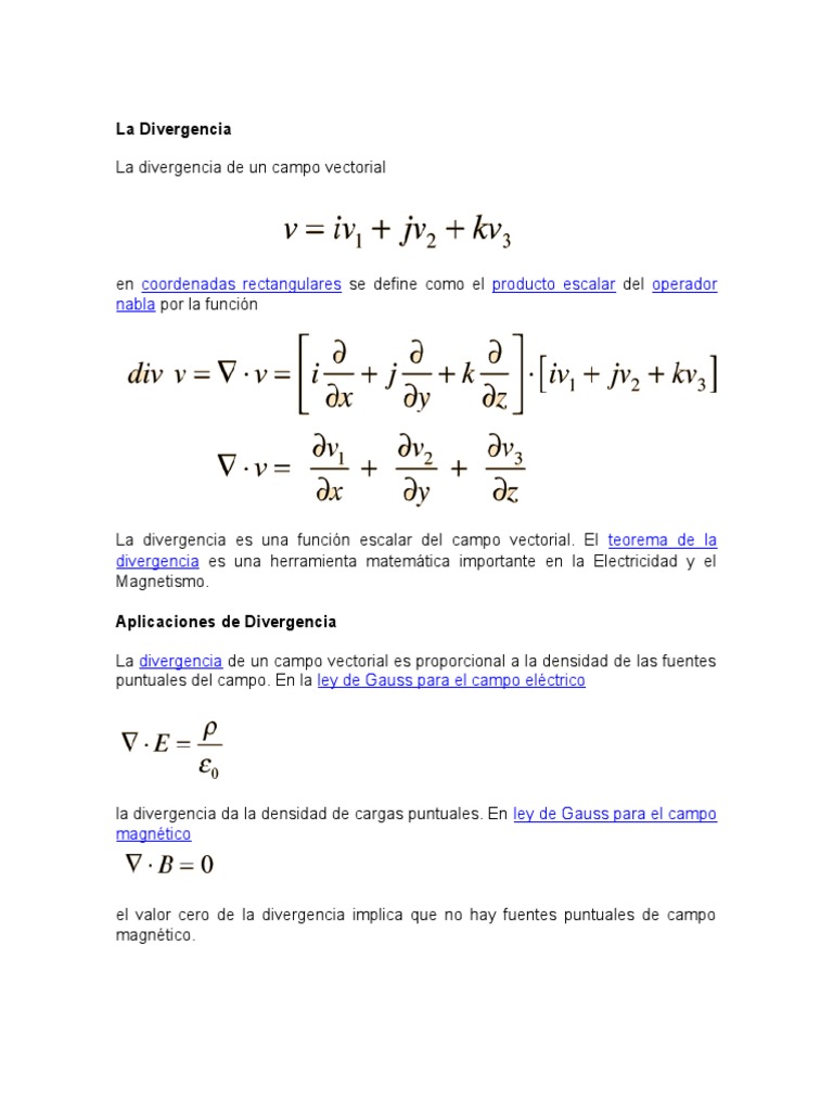 Teorema de Divergencia y Aplicaciones | PDF | Divergencia | Vector ...