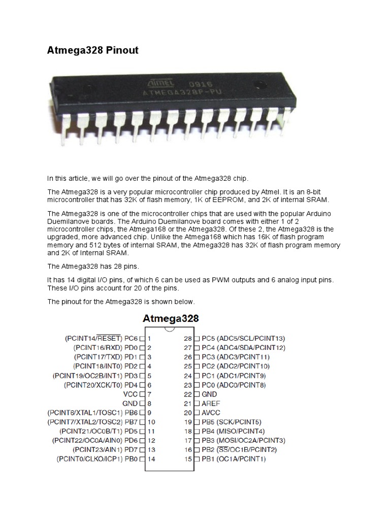 Atmega328 Pinout | PDF | Analog To Digital Converter | Analogue Electronics