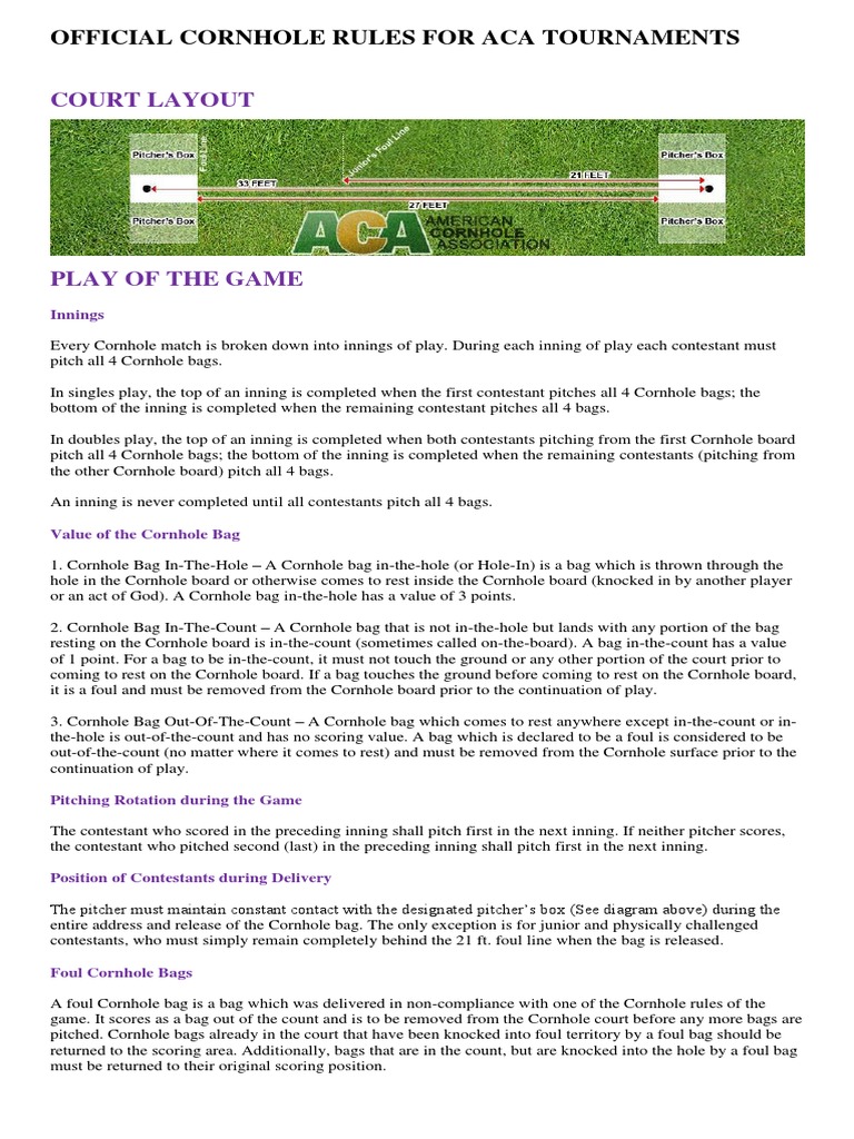 Official Cornhole Rules For Aca Tournaments | PDF | Teams | Sports ...