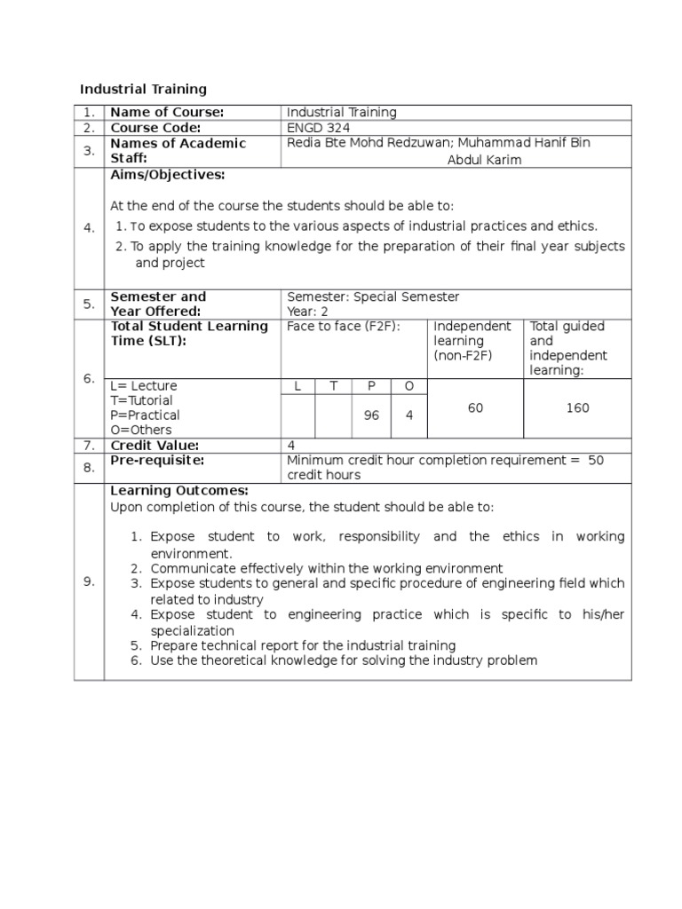 Industrial Training Course Overview | PDF | Course Credit | Educational ...