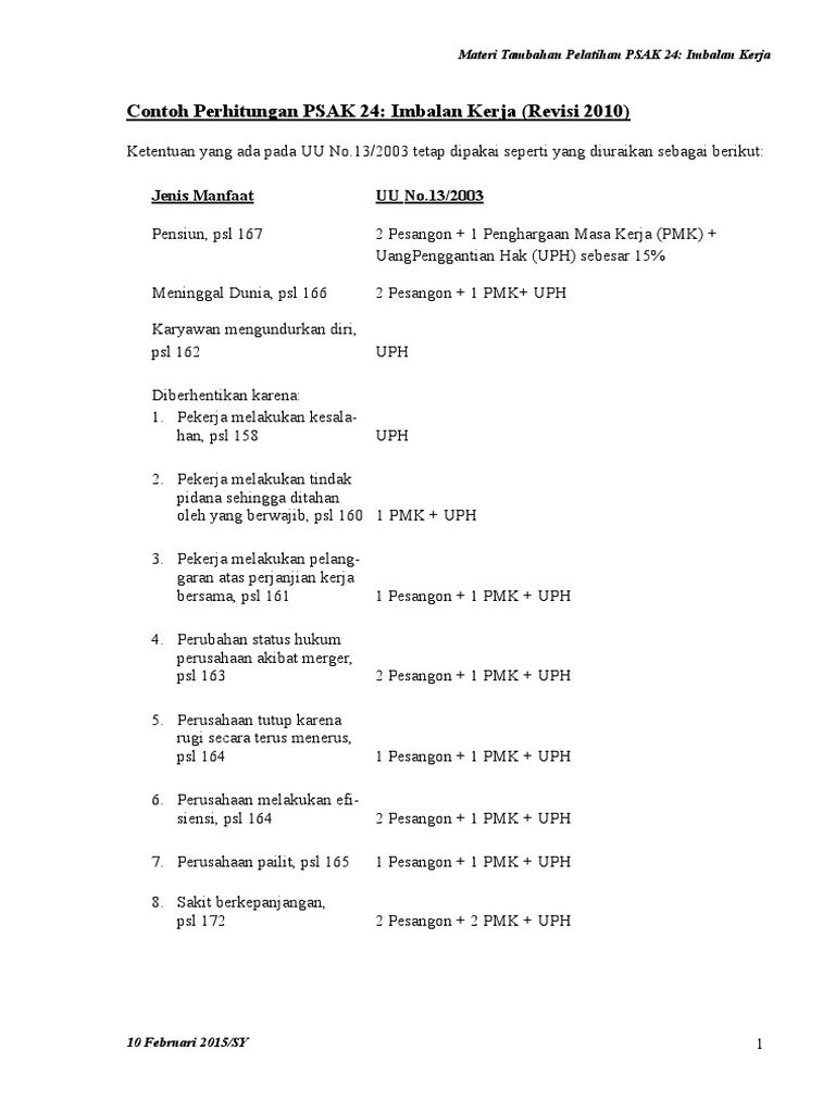 Contoh Perhitungan PSAK 24 Imbalan Kerja | PDF