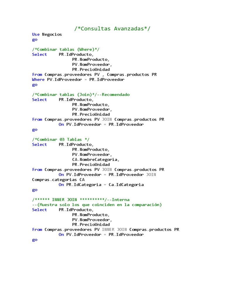 Consultas SQL Avanzadas y Joins | PDF | SQL | Bases de datos