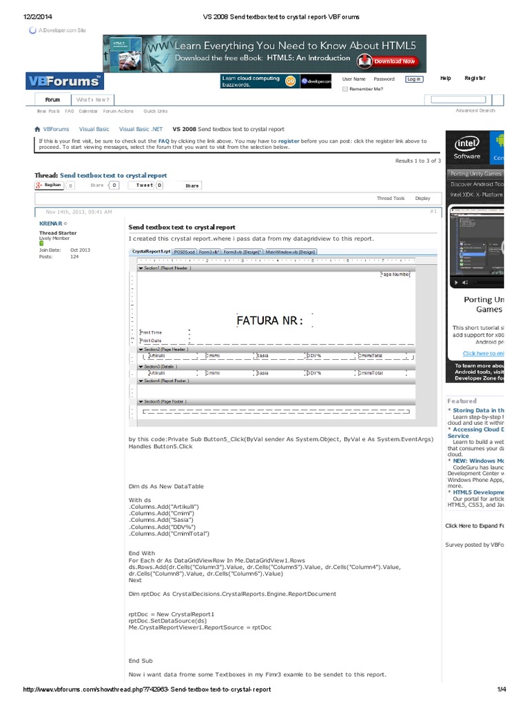 Vs 2008 Send Textbox Text To Crystal Report-VBForums | PDF | Visual ...