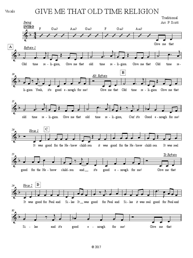 Give Me That Old Time Religion Lead Sheet | Download Free PDF | Musical ...