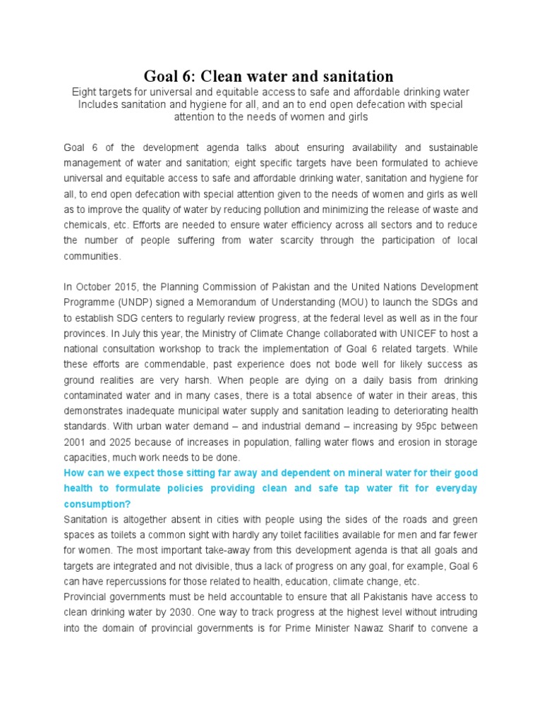 Goal 6: Clean Water and Sanitation | PDF | Water Resources | Drinking Water