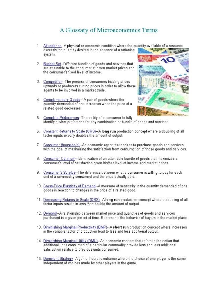 Microeconomics Terms Glossary | PDF | Elasticity (Economics) | Market ...