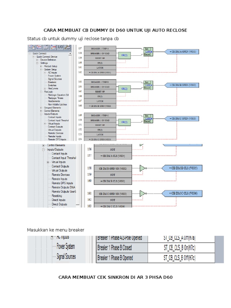 Cara Membuat CB Dummy Di d60 Untuk Uji Auto Reclose | PDF