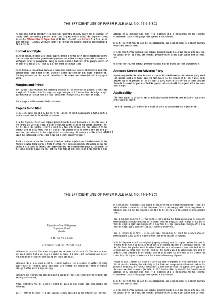 Efficient Use of Paper Rule | PDF | Supreme Courts | Complaint