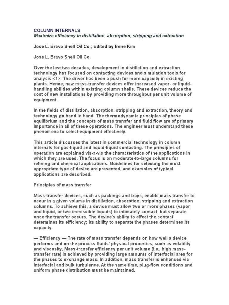 Column Internals | PDF | Distillation | Foam