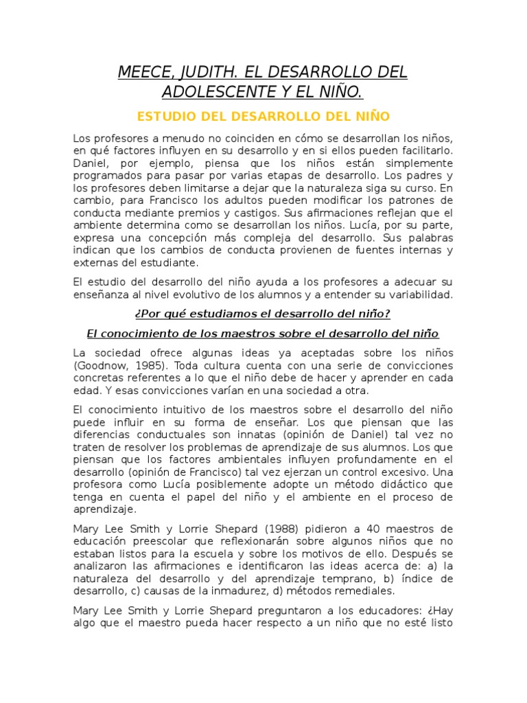 Desarrollo del Niño según Judith Meece | PDF | Aprendizaje | Comportamiento