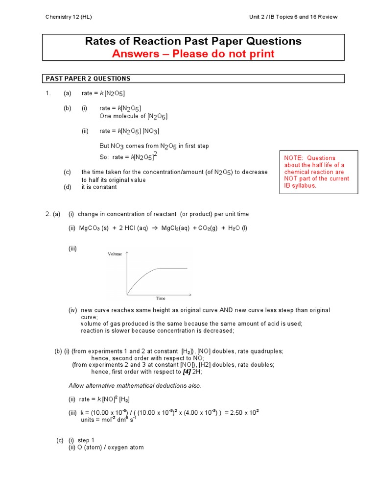 Rates Review Questions ANSWERS | PDF | Reaction Rate | Catalysis