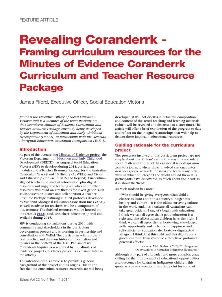 Revealing Coranderrk | PDF | Indigenous Australians | Curriculum