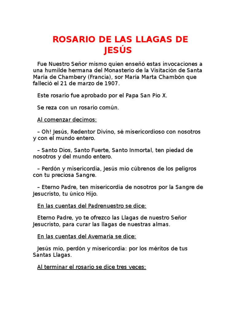 Rosario De Las Llagas De Jesús Descargar Gratis Pdf Rosario María