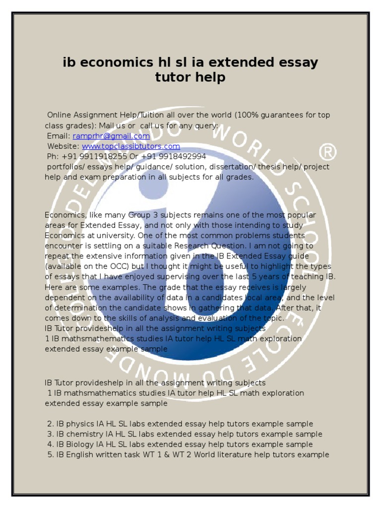 IB Economics Extended Essay Guidance | PDF | Thesis | Tutor