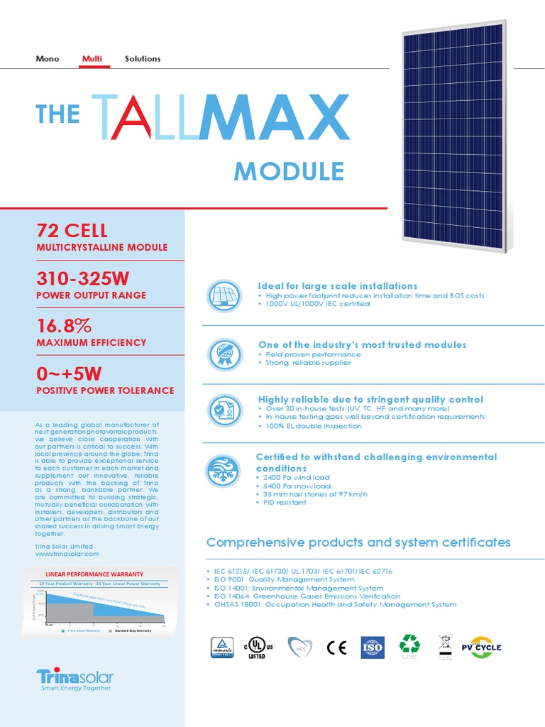 315-325Wp PD14 Datasheet | PDF | Photovoltaics | Solar Panel