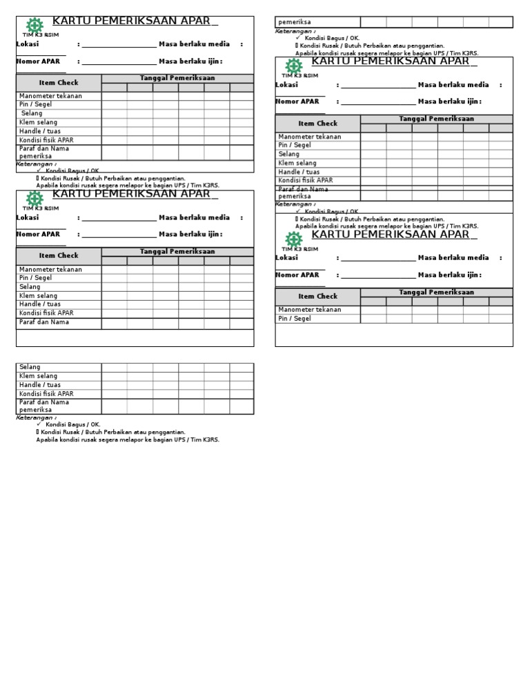 Kartu Pemeriksaan Apar