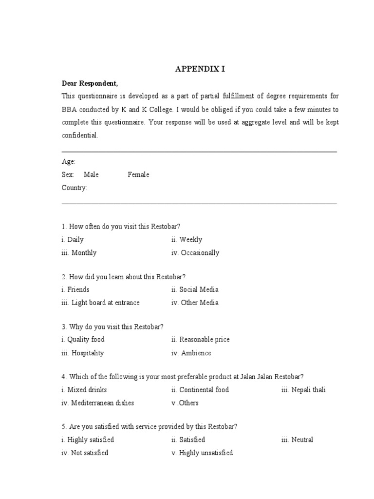 Questionnaire, Appendix, Reference PDF | PDF | Strategic Management ...