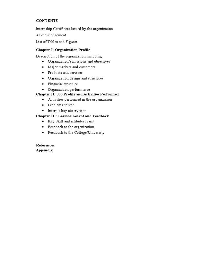 Table of Content For Internship | PDF