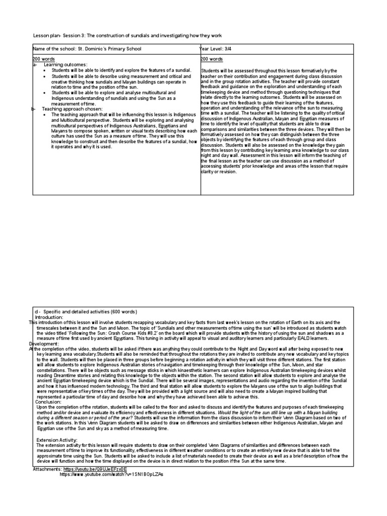 Sundial Construction Lesson Plan | PDF | Lesson Plan | Epistemology