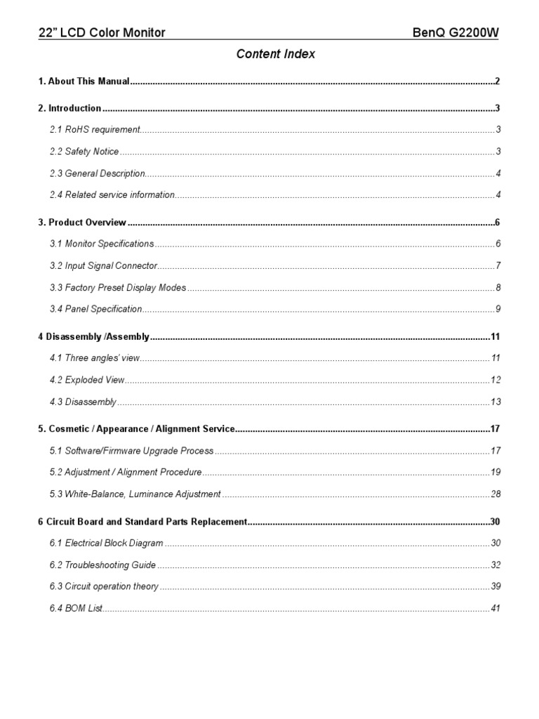 Benq G2200W Monitor LCD | PDF | Display Resolution | Thin Film ...