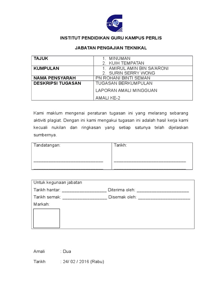 Laporan Amali Masakan RBT | PDF