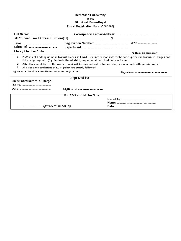 KU Student Email Registration Form | PDF | Career & Growth | Games ...