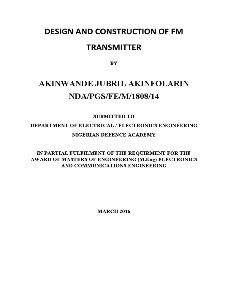 Design and Construction of FM Transmitter Report PDF | PDF | Frequency ...
