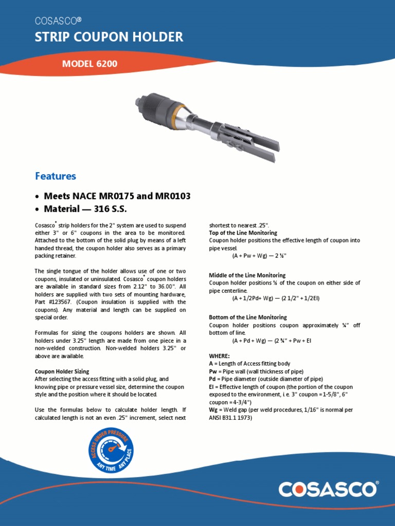 6200 Cosasco Coupon Holder | PDF | Pipe (Fluid Conveyance) | Mechanical ...