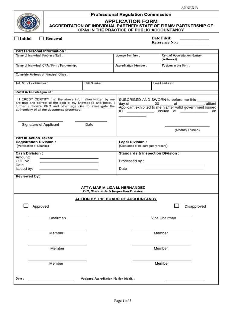 BOA Accreditation Application Form | PDF | Certified Public Accountant ...