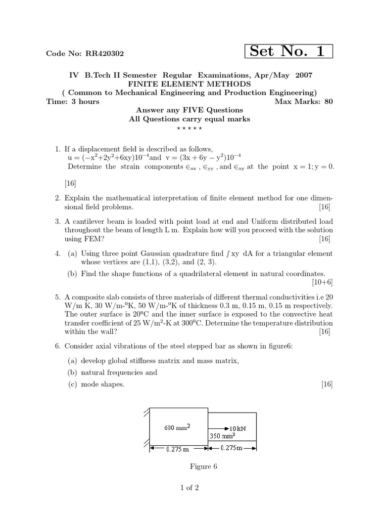 Fea Question Paper Pdf Finite Element Method Matrix Mathematics