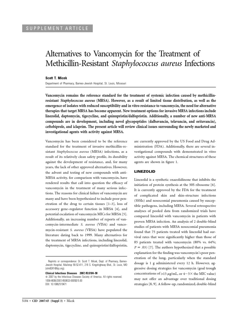 Alternatives To Vancomycin For The Treatment of Methicillin-Resistant ...