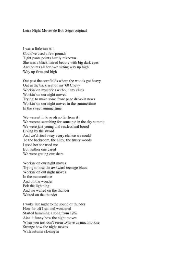 Letra Night Moves de Bob Seger Original | PDF | Entretenimiento ...