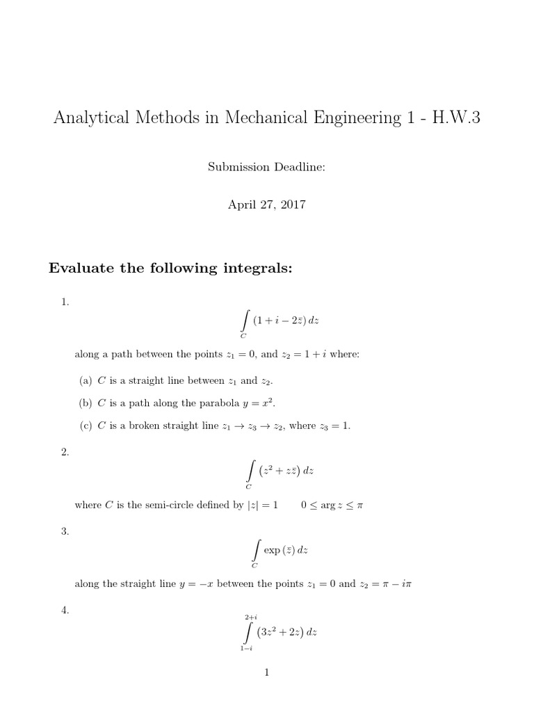 Analytical Methods in Mechanical Engineering 1 - H.W.3: Evaluate The Following Integrals | PDF ...