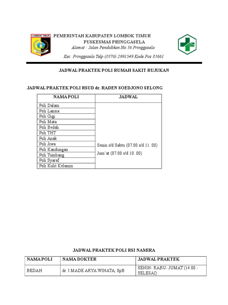 Jadwal Praktek Poli Rs Rujukan | PDF