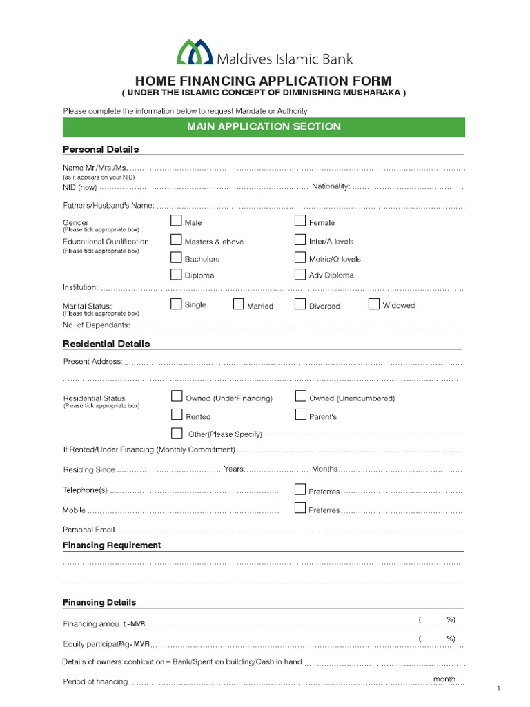 Home Financing Application Form | PDF