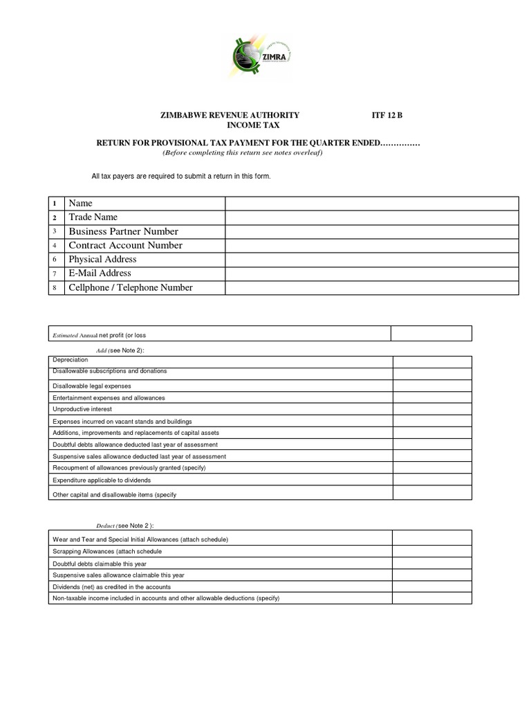 Provisional Tax Return Form ITF 12B | PDF | Expense | Government Finances