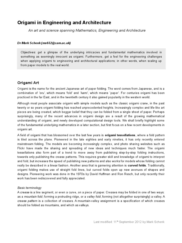 Origami in Engineering and Architecture | PDF | Origami | Geometry