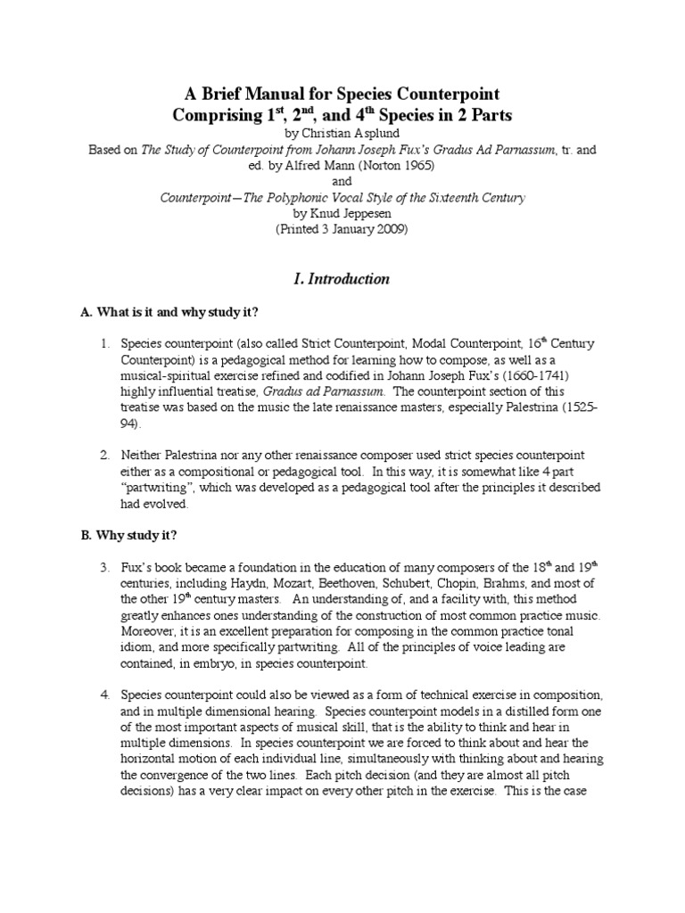 Brief Manual For Species Counterpoint | PDF | Mode (Music) | Interval ...