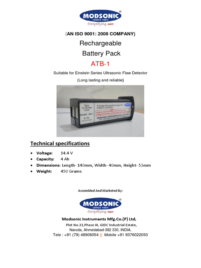 Rechargeable Battery Pack: Technical Specifications | PDF