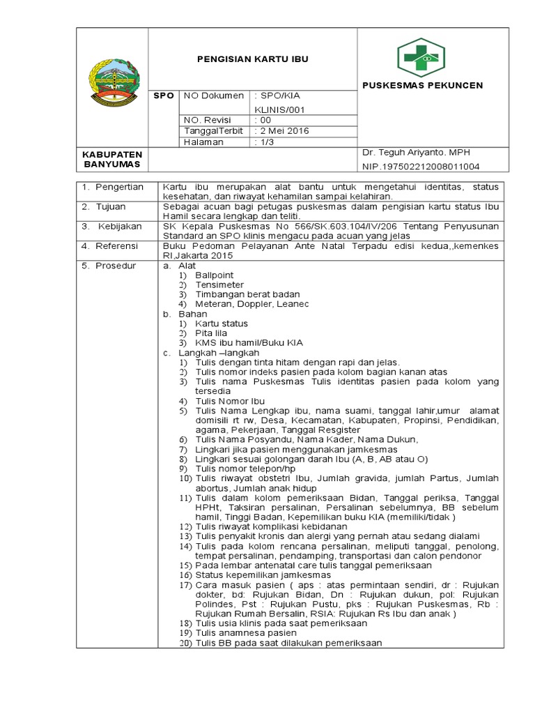 Panduan Pengisian Kartu Ibu Hamil | PDF