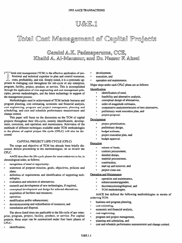 Total Cost Management of Capital Project | PDF | Scheduling (Production ...