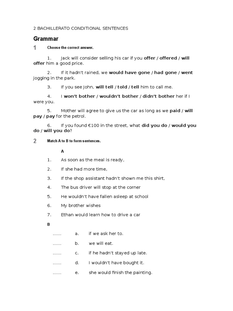 2 Bachillerato Conditional Sentences | PDF | Ellipsis | Sentence (Linguistics)