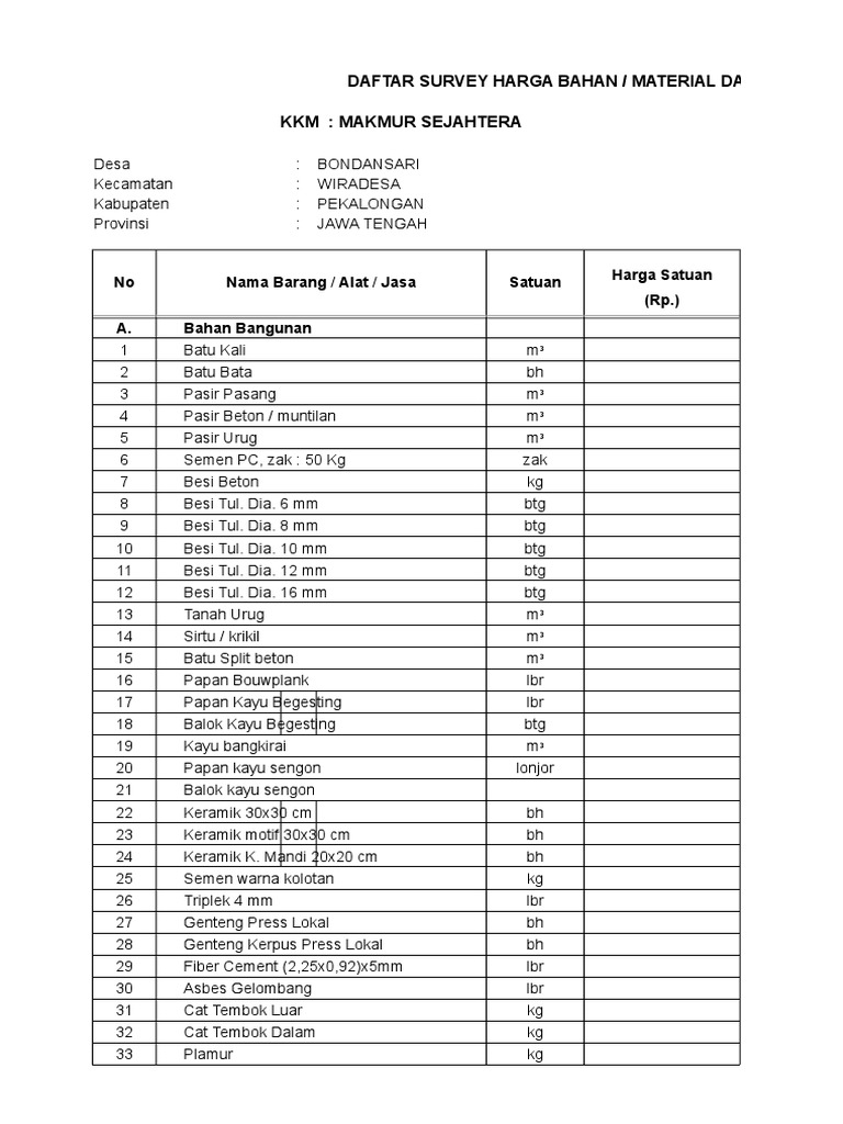 Form Survei Harga | PDF